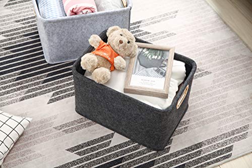 Collapsible Storage Bins Foldable Felt Fabric Storage Basket Organizer Boxes Containers with Handles Metal Handles for Nursery Toys,Kids Room,Clothes,Towels,Magazine (Dark grey)