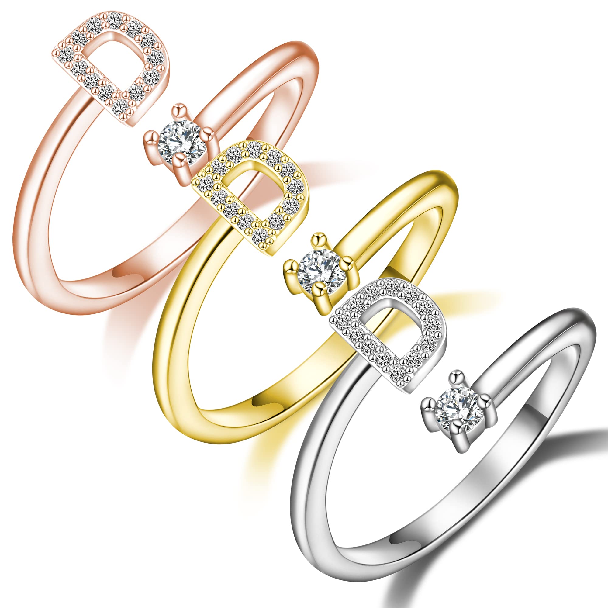 3PCS Adjustable Knuckle Rings for Women, 14K Gold Plated Initial Ring Stackable Rings, Dainty Thumb Ring, Cute Fashion Rings Set for Teen Girls(D)