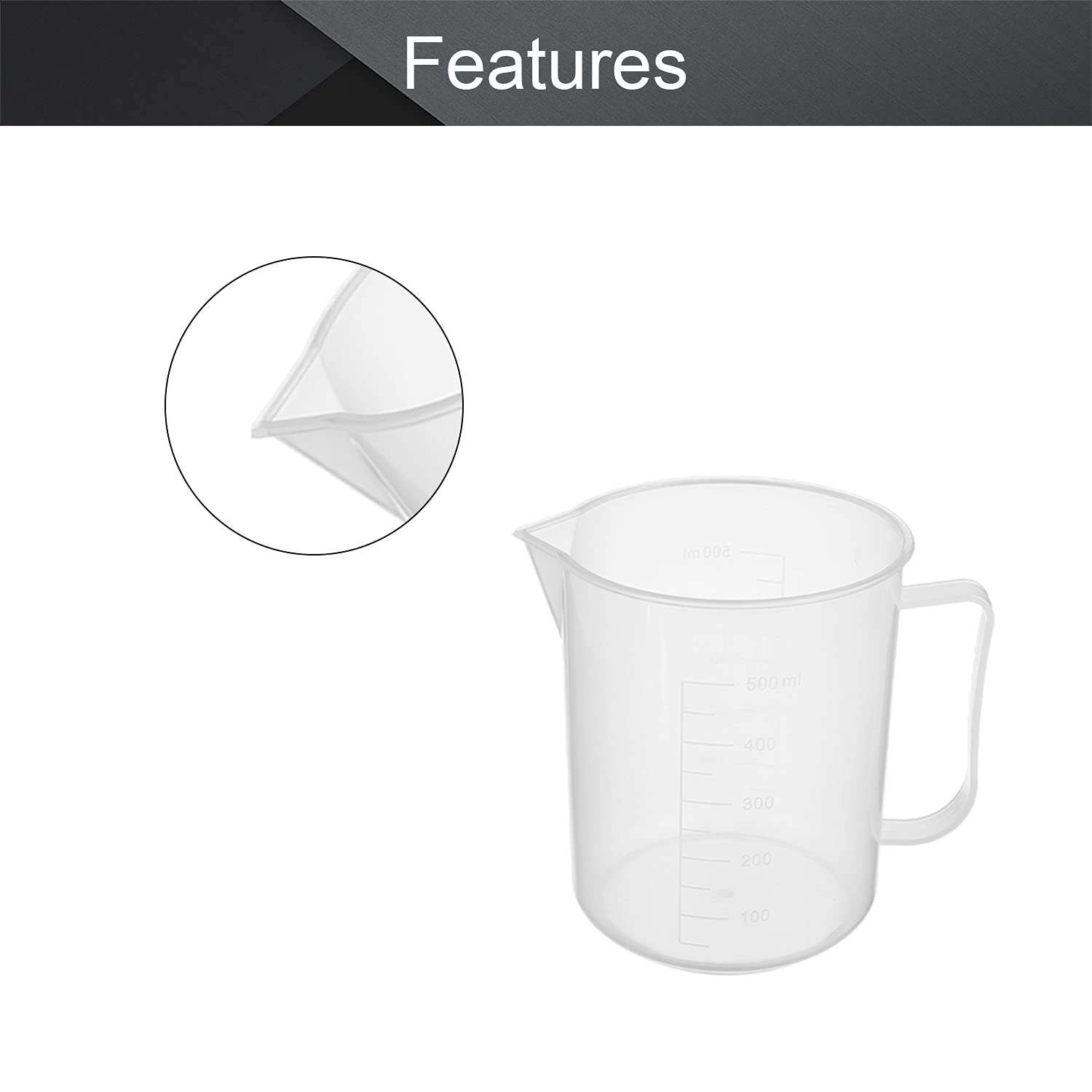Othmro 9PCS 16oz Measuring Cup, PP Plastic Graduated Beaker, Transparent Measuring Pitcher with Handle for Lab Kitchen Liquids(500ml)