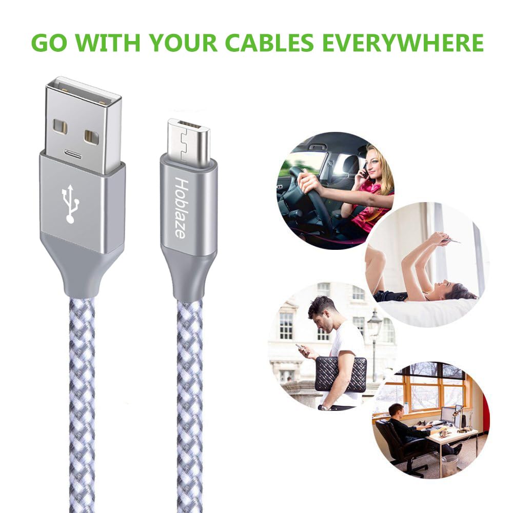 Hoblaze Micro USB Cable 10FT, Android Charger Cord 3Pack Long Nylon Braided Sync and High Speed Charging Cord Compatible with Samsung Galaxy S7 Edge S6, Android & Windows Smartphones and More