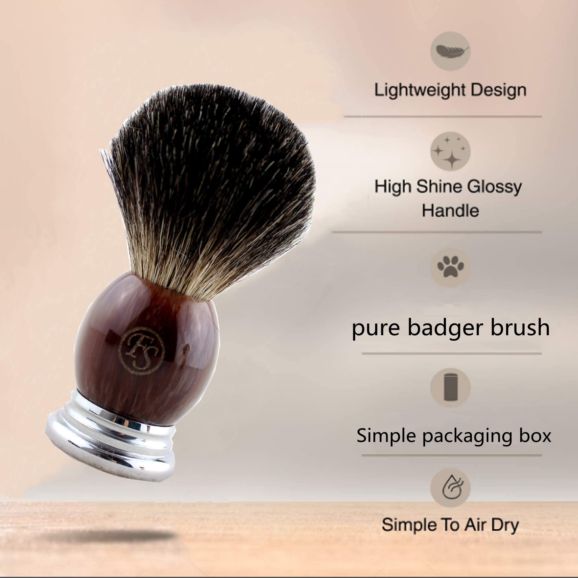 Shaving Brush for Men,Frank FS shaving Pure Badger Chrome Metal Brushes for Professional Shaving Gift to Father Husband(knot size 20mm)