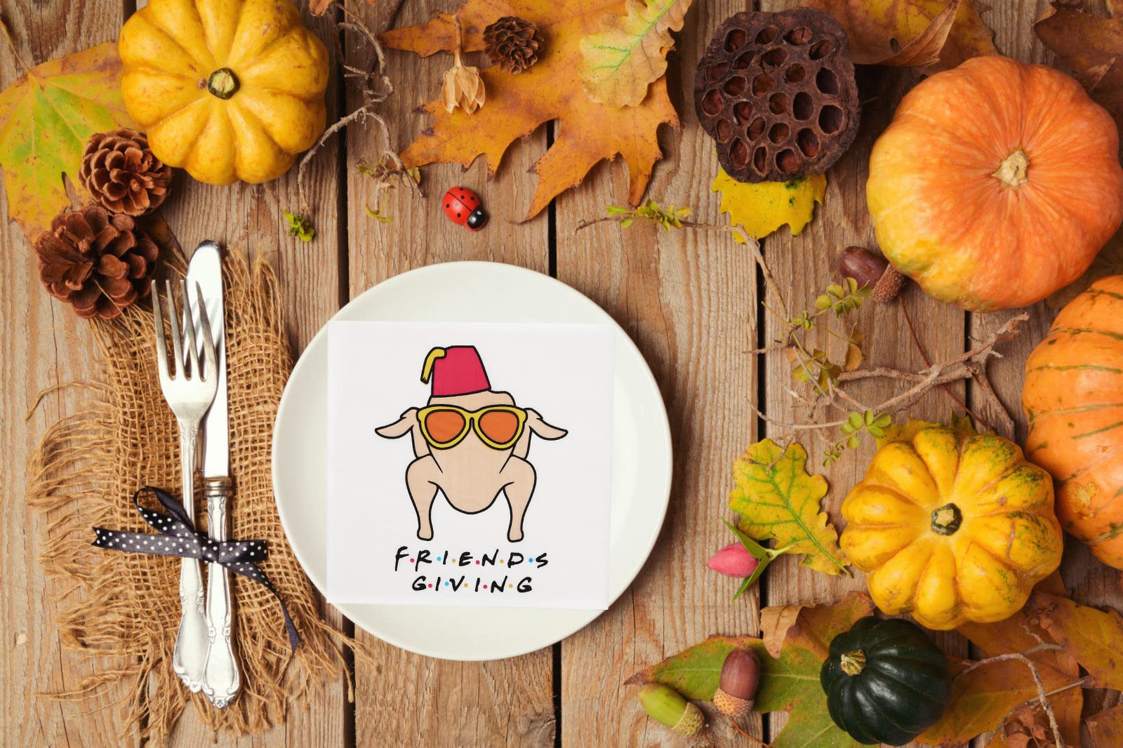 Friendsgiving Napkins, Thanksgiving Napkins, Happy Friendsgiving Party Decorations, Fall Thanksgiving Decorations, 5 x 5 Inch, 50-Pack