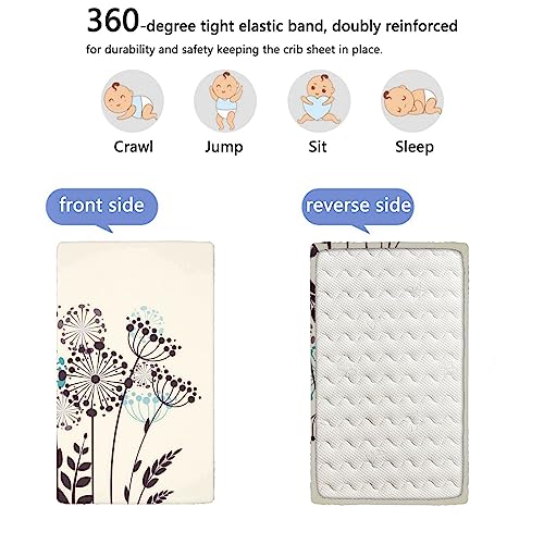 Dandelion Themed Fitted Crib Sheet,Standard Crib Mattress Fitted Sheet Toddler Bed Mattress Sheets - Crib Mattress Sheet or Toddler Bed Sheet,28β x52β,Purple Blue and Beige