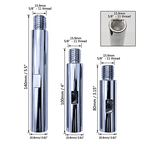3 Pcs 5/8"-11 Thread Extension Rod Shaft Polishing Tool for 5/8"-11 Thread Water Grinder Polishing Machine Grinder Car Polishing 80mm 100mm 140mm Set