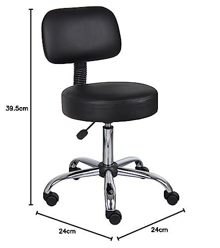Boss Office Products Be Well Medical Spa Stool with Back in Vinyl, Black