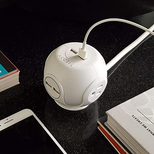 Accell Power Cutie - Compact Surge Protector with 3 Tamper Resistant 540J Surge Protected AC outlets and 4 USB-A Charging Ports, 6ft Cord, Yellow (D080B-049E)
