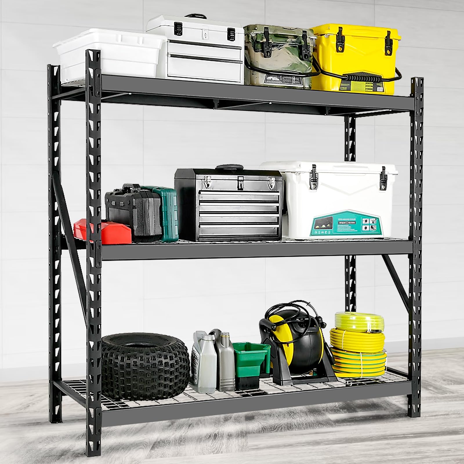 Garage Storage Shelves - Heavy Duty 72”H x 77”W x 24”D Adjustable 3-Tier Metal Shelving Rack, 6000LBS Capacity - Ideal Garage Shelving for Storage Solutions