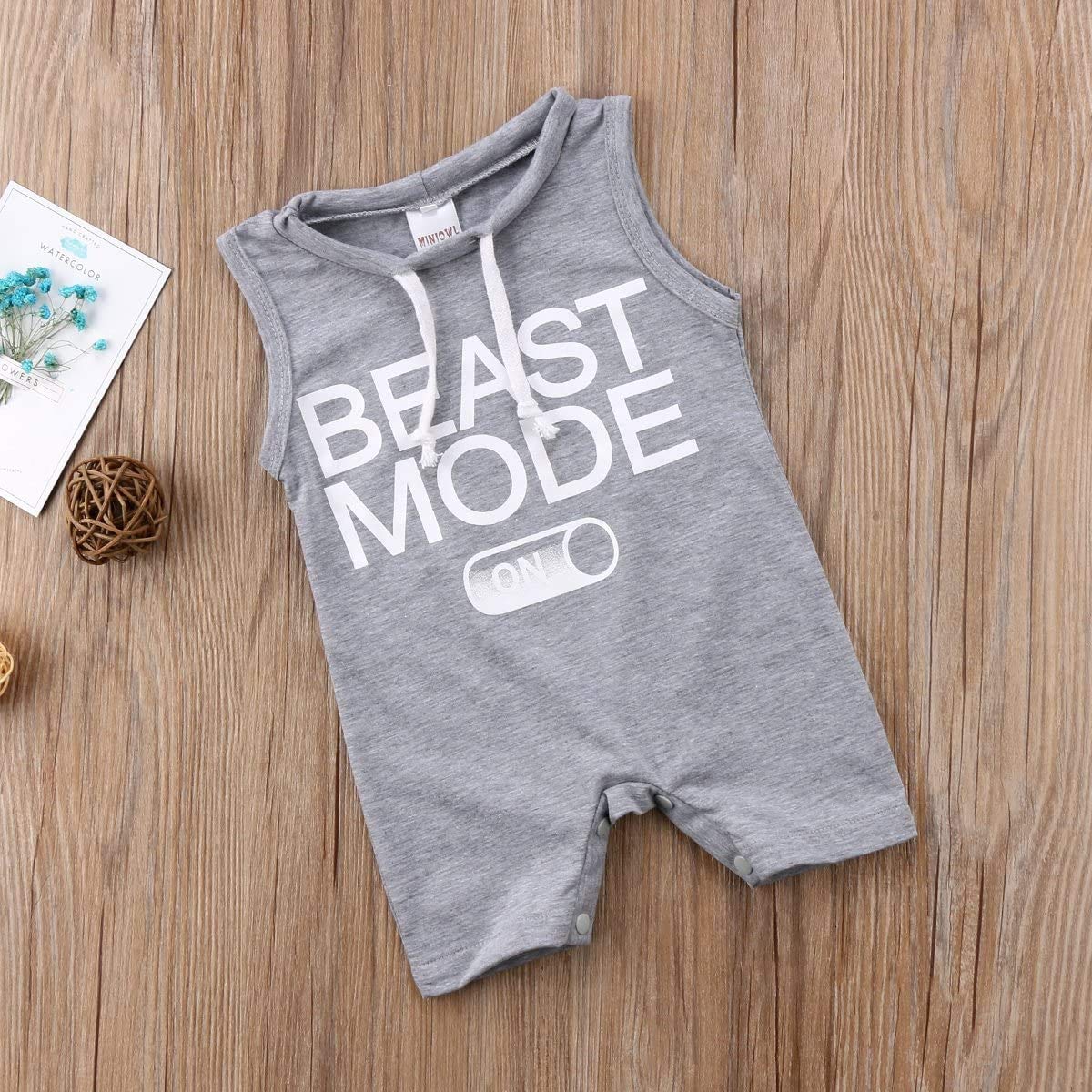Newborn Infant Baby Boy Beast Mode Sleeveless Short Romper Jumpsuit Summer Clothes (Gray, 6-9 Months)