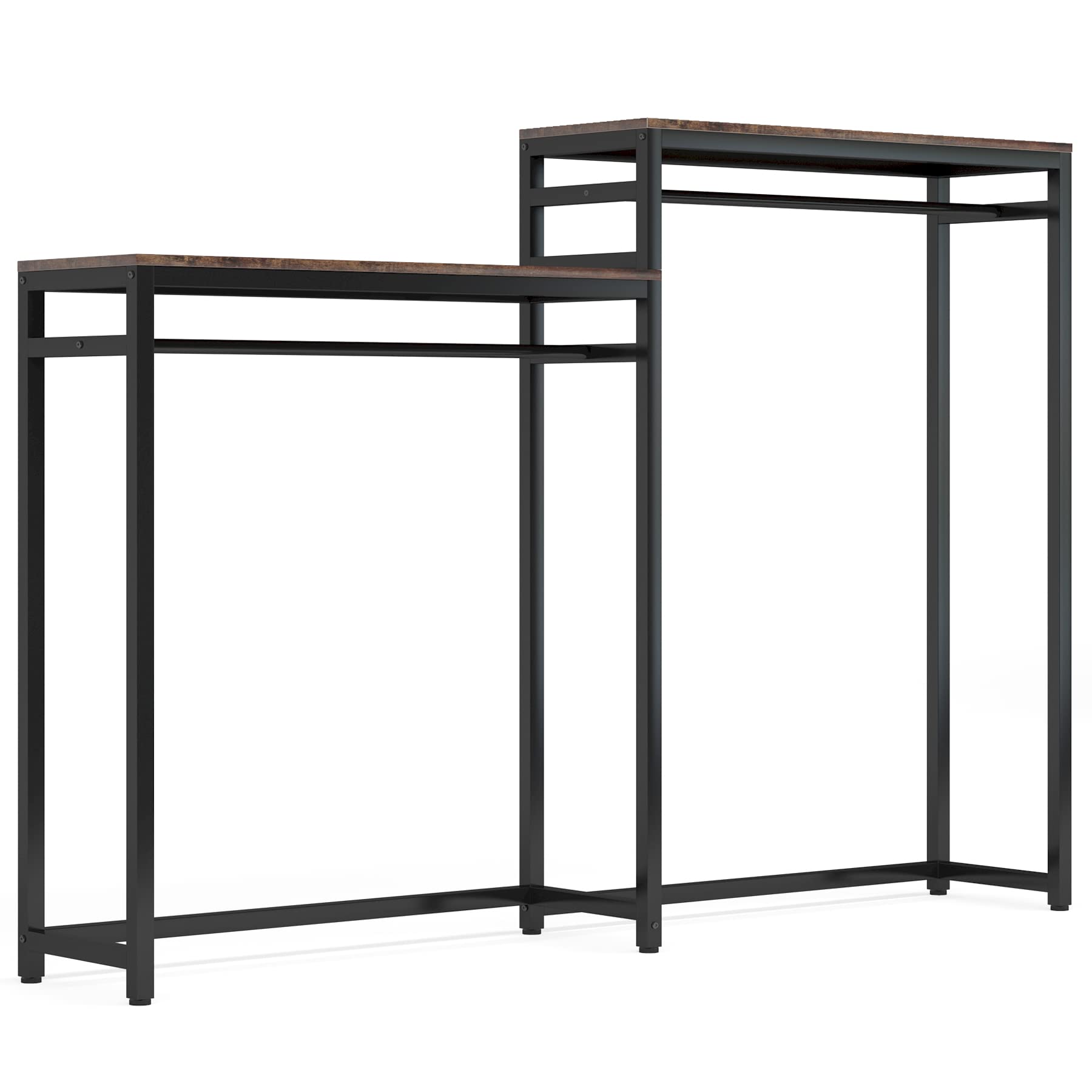 Tribesigns Free Standing Closet Organizer, Clothes Garment Racks with Storage Shelves and Double Hanging Rod, Heavy Duty Metal Wardrobe Closet Storage Clothing Shelving for Bedroom (Rustic Brown)