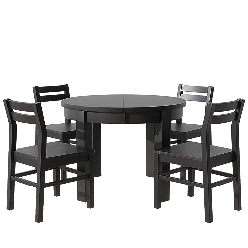 Bellemave 5 Piece Round Dining Table Set for 4 Wood Extendable Kitchen Table Set with Storage Drawers Farmhouse Dining Room Table and Chairs, 16" Removable Leaf, Espresso