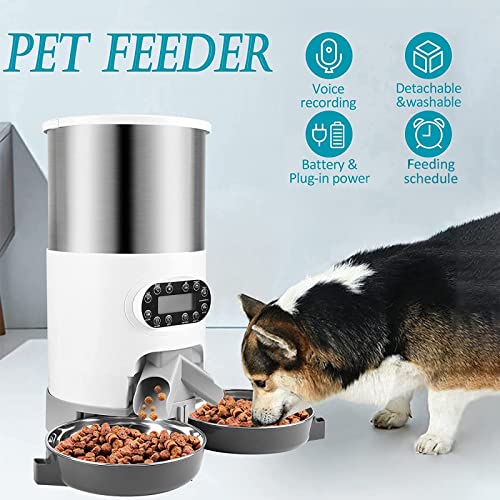 Automatic Cat Feeder, 4.5L Cat Food Dispenser, Timed Small Pet Feeder with 2-Way Splitter & 10s Voice Recorder, Auto Cat Feeder for Cat & Small Dog