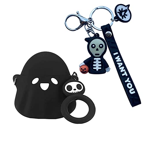 AirPods Case Cover, Cute Ghost Pumpkin Lantern Case with Lanyard Keychain Designed for Airpods 2nd & 1st,Soft Silicone Anime Funny 3D Cartoon AirPods 2/1 Case for Women Men Kids Teens (Black Ghost)