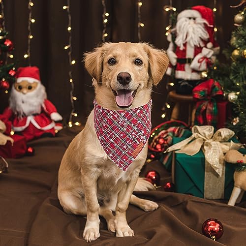 ADOGGYGO 2 Pack Dog Bandanas Christmas, Stylish Plaid Snowflake Dog Scarf, Premium Durable Fabric, Multiple Sizes Offered, Christmas Bandanas for Large X-Large Dogs Pets (X-Large, Red)