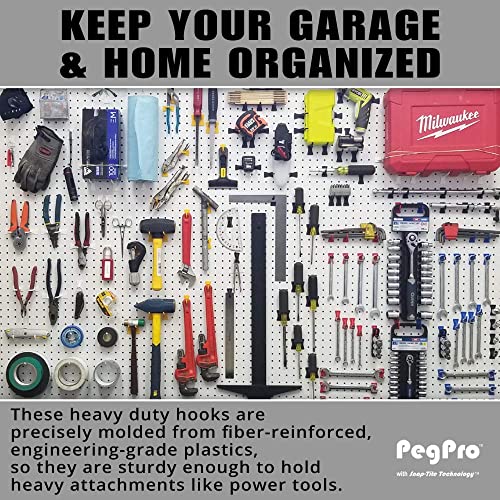 PegPro J , 1" & 2" Hook Kit by Greenleaf Industries - Secure Plastic Hooks for Your Wall Organizer - for Craft Storage, Garage, Kitchen, Tools and More (Multipack - J, 1", 2" - 50 Count, Black)