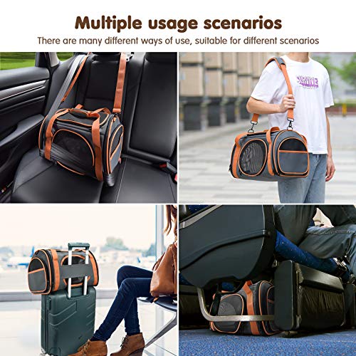 OKMEE Cat Carrier TSA Airline Approved with Ventilation for Small Medium Cats Dogs Puppies, Dog Carrier with Big Space, 5 Mesh Windows, 4 Open Doors for Comfortable Travelling.