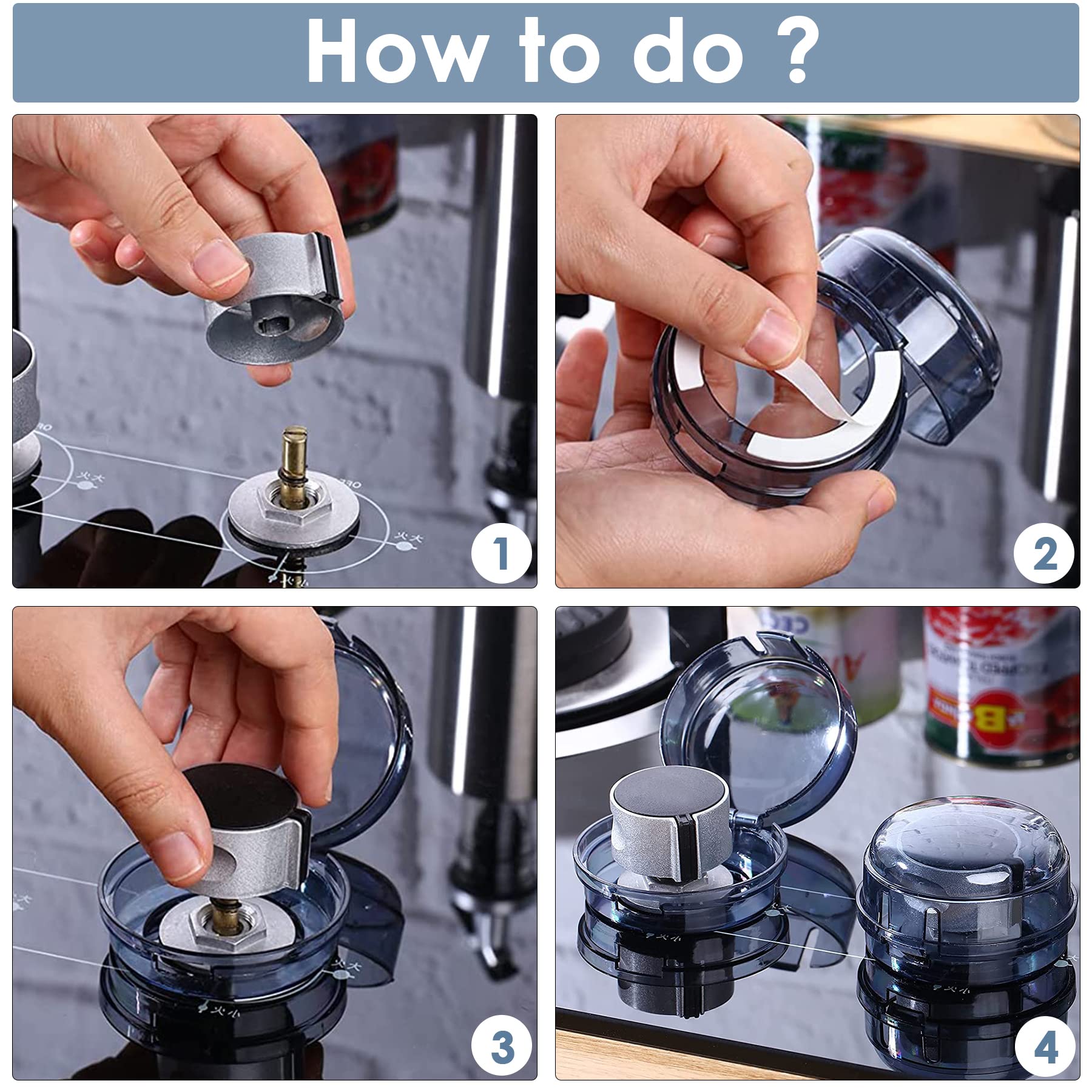 Zariocy 5 Pack Safety Stove Knob Covers, Black Clear Upgraded Unlock Safety Guards for Kitchen Gas and Oven, Stove Guard with Extra Adhesives, Large Universal Design to Protect Kitchen Security
