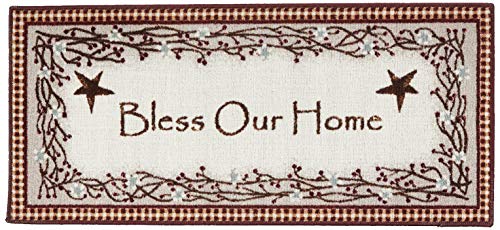 Brumlow Mills Bless Our Home Berry Blossoms Floral Welcome Door Mat for Entryway, Kitchen, or Home Décor Area Rug, 20" x 44", Deep Red