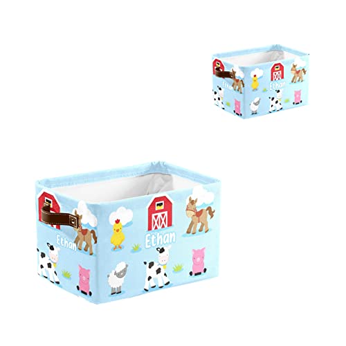 Deven Farm Animal Blue Personalized Large Storage Baskets for Organizing Shelves with Handle,Closet Decorative Storage Bins for Bathroom,Nursery,Home 1 Pack