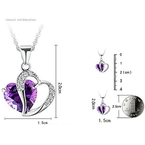 Lutos Heart Silver Plated Crystal Diamond Gem Pendant Hollow Silver Chain Necklace Shinning Jewelry for Girl Women