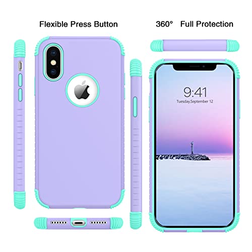 BENTOBEN iPhone X Case, iPhone Xs Case, 2 in 1 Slim Full Body Rugged Shockproof Hybrid Hard PC Bumper Drop Protective Girls Women Boy Men Covers for iPhone X/XS 5.8 inch, Purple/Mint