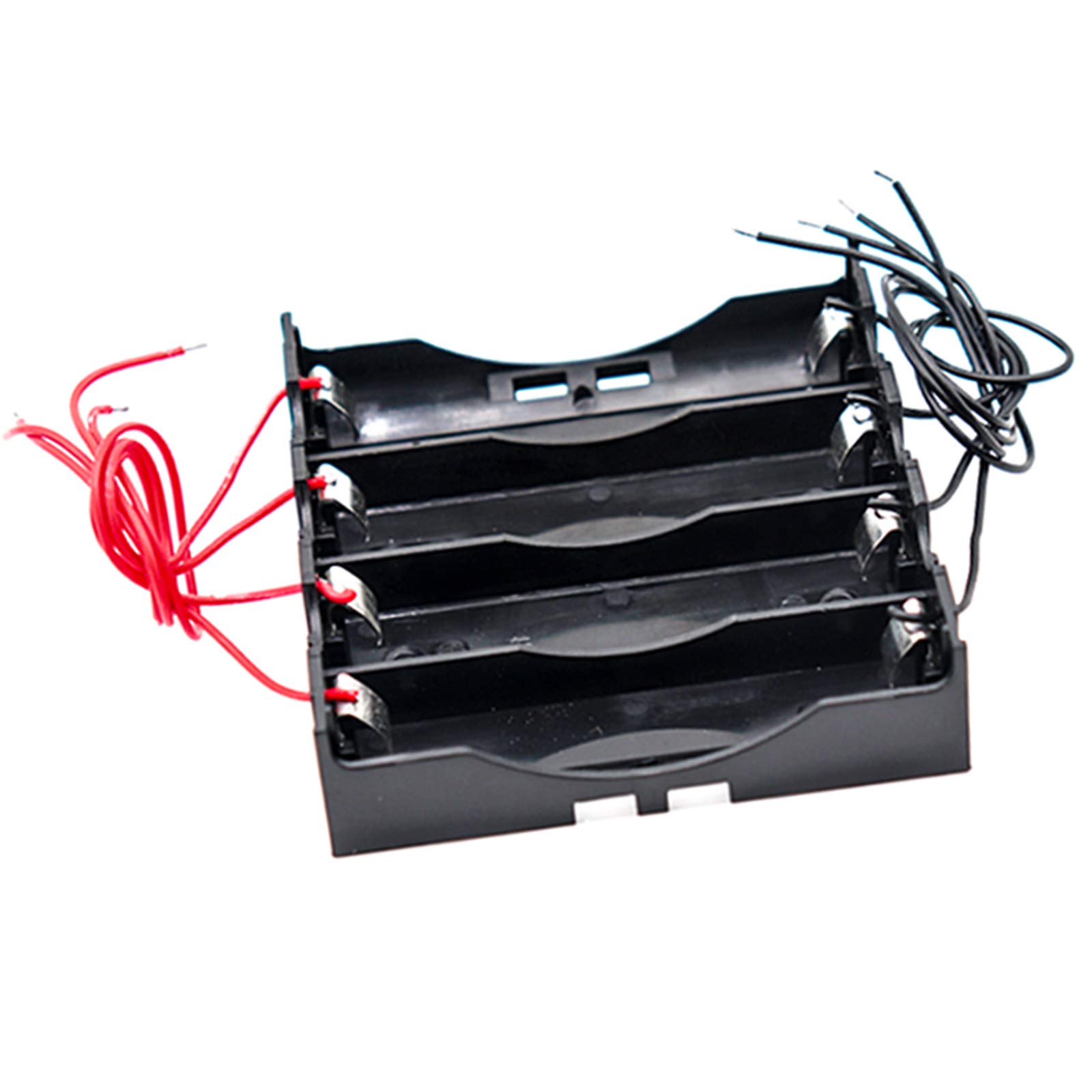 XFFCSEC18650 Battery Holder with Leads: 8 pcs 4 Slots x 3.7V Black Plastic Batteries Case, Suitable for 18650 Flat top Battery