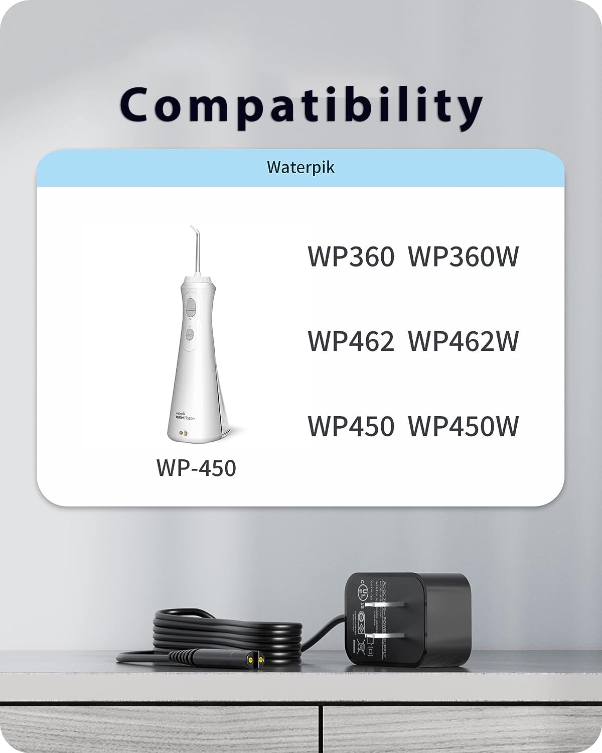 VHBW for Waterpik Replacement Charger, Compatible with Waterpik WP360 WP360W WP462 WP462W WP450 WP450W Water flosser Power Cord