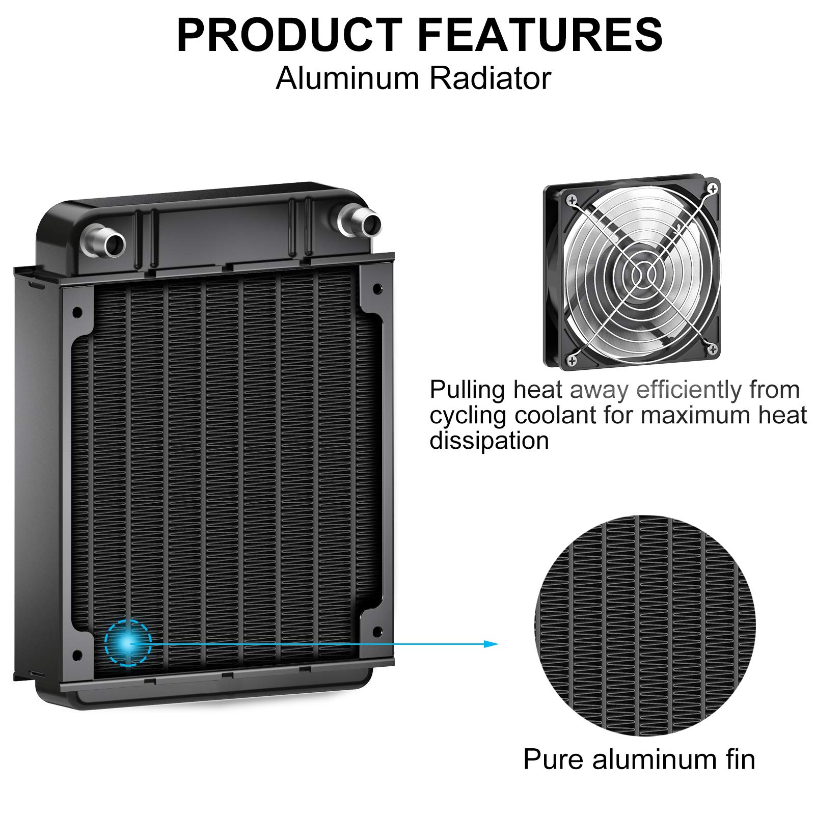 Clyxgs Water Cooling Radiator, 8 Pipe Aluminum Heat Exchanger Radiator with Fan for PC CPU Computer Water Cool System DC12V 80mm Black