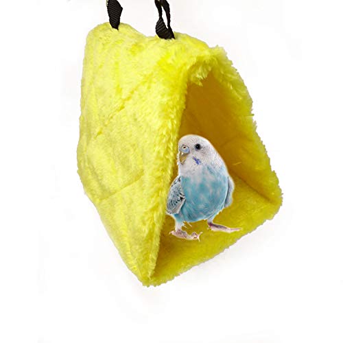 HONBAY 1PCS Yellow Winter Warm Pet Bird Nest Plush Fluffy Birds House Hut Cave Tent Hammock Hanging Cage for Hamster or Parrot (6.7 x 4.7 x 5.1 inch)