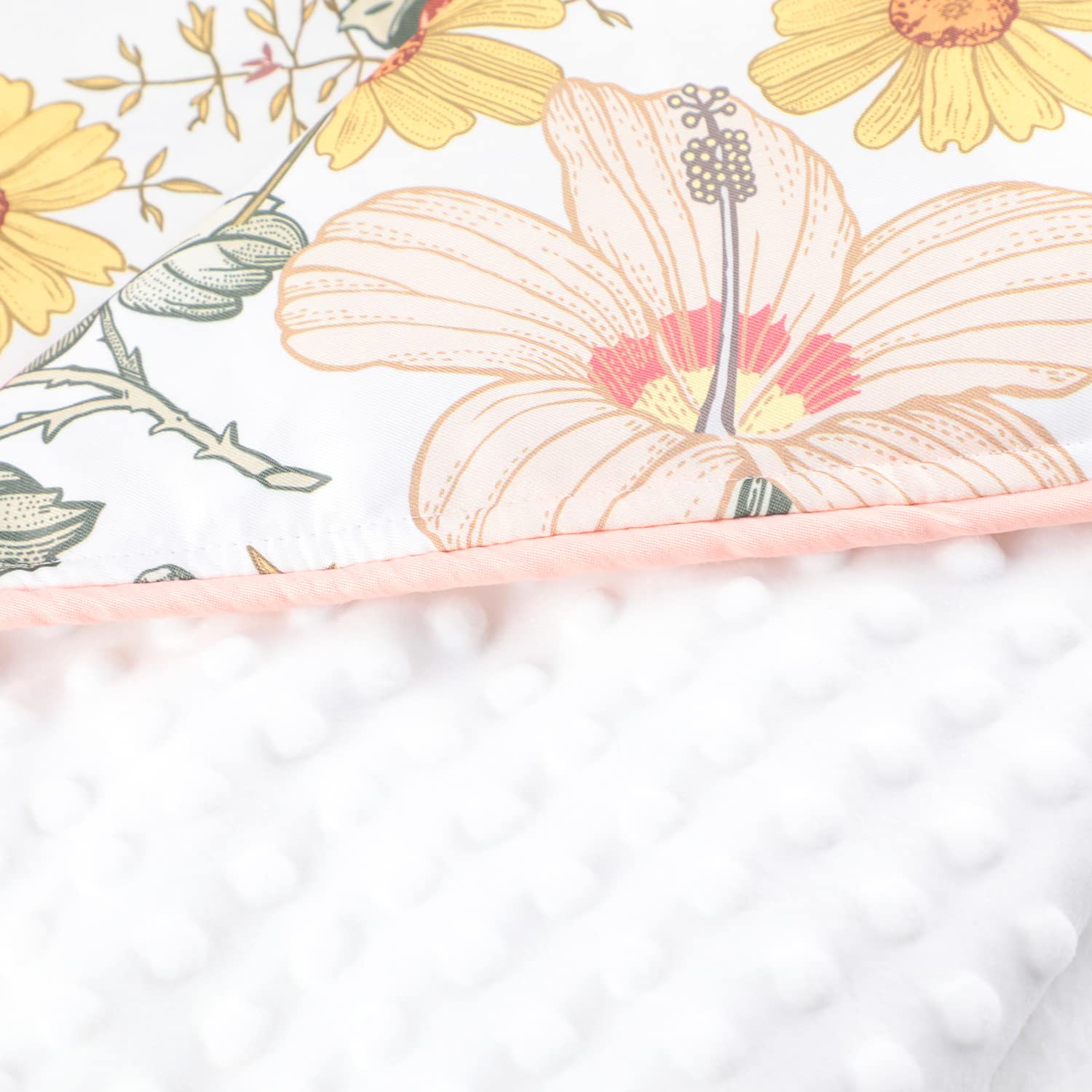 3PCS Crib Bedding Set Baby Minky Blanket Nursery Bed Skirt Set for Baby Girls & Boys (Retro Chrysanthemum,3pc Set)