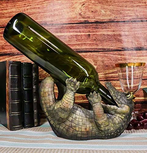Ebros Gift Whimsical Comical Thirsty Alligator Crocodile Wine Holder Figurine 8.75" H Prehistoric Reptile Chompsy Gator Party Hosting Wine Rack Stand Decor