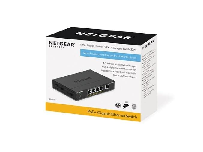 NETGEAR PoE Switch 5 Port Gigabit Ethernet Unmanaged Network Switch (GS305PP) - with 4 x PoE+ @ 83W, Desktop or Wall Mount