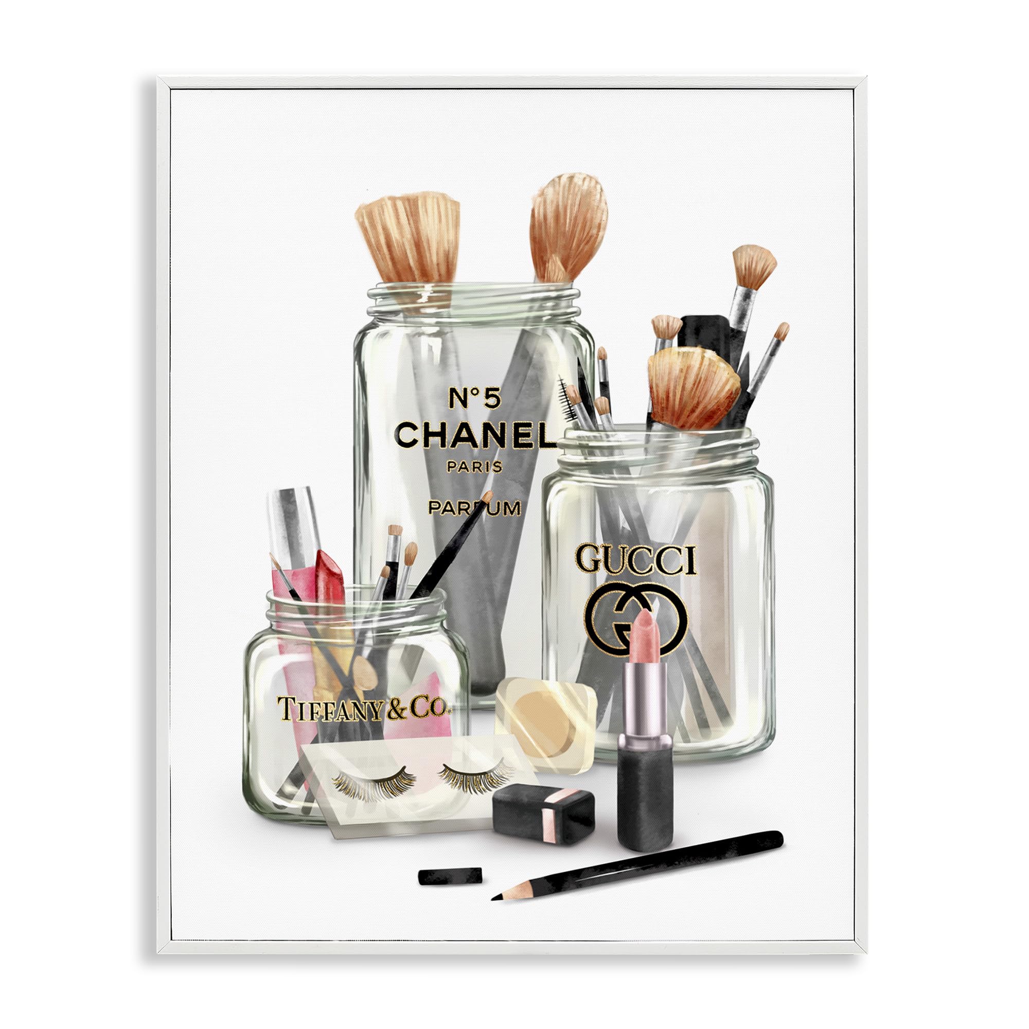 Stupell Industries Fashion Brand Makeup In Mason Jars Glam Design Framed Giclee Art Design by Ziwei Li