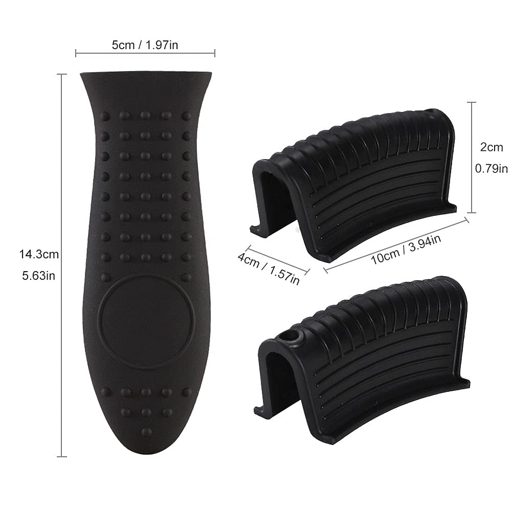 3 pcs Pot Side Handle Sleeve, Frying Pan Handle Covers Holders, Silicone Assist Hot Cookware Skillet Handle Covers Mitts, Cool Kitchen Gadget Anti Scalding Accessories(Black)