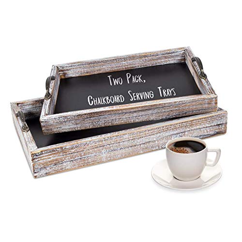 Serving Trays β Rustic Nesting Serving Trays with Chalkboard Surface and Decorative Handles β Charcuterie Tray for Coffee Table β Set of 2 Stackable Wood Serving Trays β Vintage Design