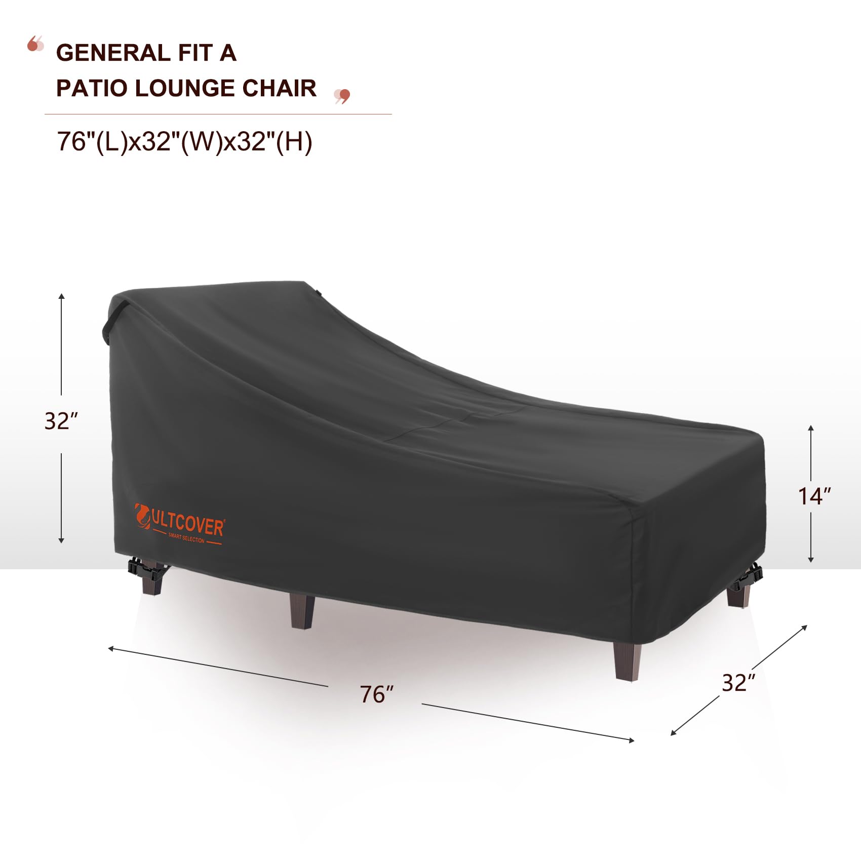 ULTCOVER Smart Selection Patio Lounge Chair Cover Waterproof Outdoor Chaise Lounge Covers 2 Pack - 76L x 32W x 30H inches, Black