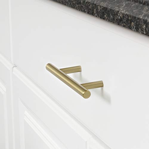 Amazon Basics Euro Bar Cabinet Handle (1/2-inch Diameter), 5.38-inch Length (3-inch Hole Center), Golden Champagne, 25-pack
