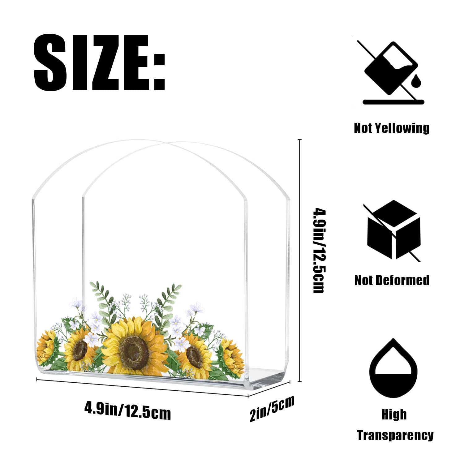 Acrylic Napkin Holder, Clear Napkin Holders for Tables Kitchen Restaurant Home Decor, Bar Accessories,Sunflower