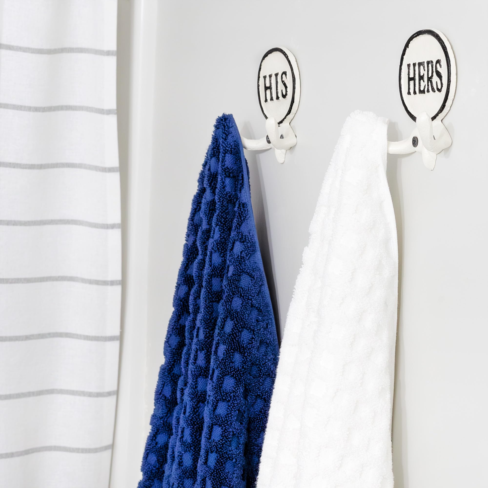 AuldHome Design His and Hers Towel Hooks (Set of 2); Cast Iron Rustic Farmhouse Decor Door Wall Hangers
