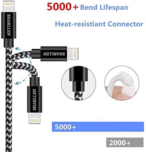 iPhone Charger Cable 3Pack 3FT MFi Certified Sharllen Nylon Braided iPhone Charging Cord Fast USB Charging Cell-Phone Lightning Wire Compatible iPhone 11/XS/Max/XR/X/8P/8/7/7P/6/iPad/iPod(Black-3FT)