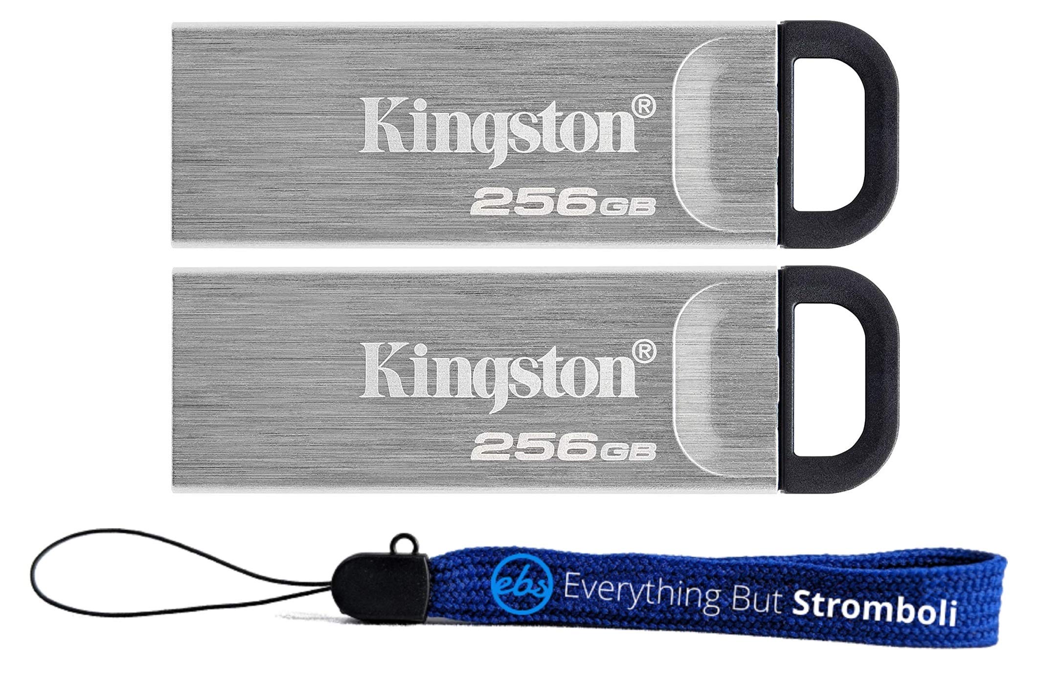 Kingston 256GB USB Flash Drive Kyson DataTraveler (Bulk 2 Pack) USB 3.2 Type-A Drive 200MB/s High Speed PenDrive for Computer or Laptop (DTKN/256GB) Bundle with (1) Everything But Stromboli Lanyard
