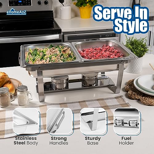 Chafing Dish Buffet Set (4 Pack) Chafers 8QT Buffet Servers And Warmers, Chaffing Servers With Covers, Catering, Chafer, Folding Stand, Food Warmer For Parties Buffets