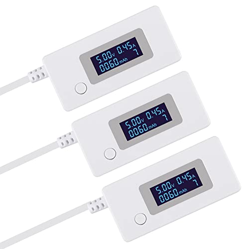 ACEIRMC 3pcs USB Volatage/Amps Power Meter, Tester Multimeter Test Speed of Charger, Cables, Computer, Power Bank (USB White)