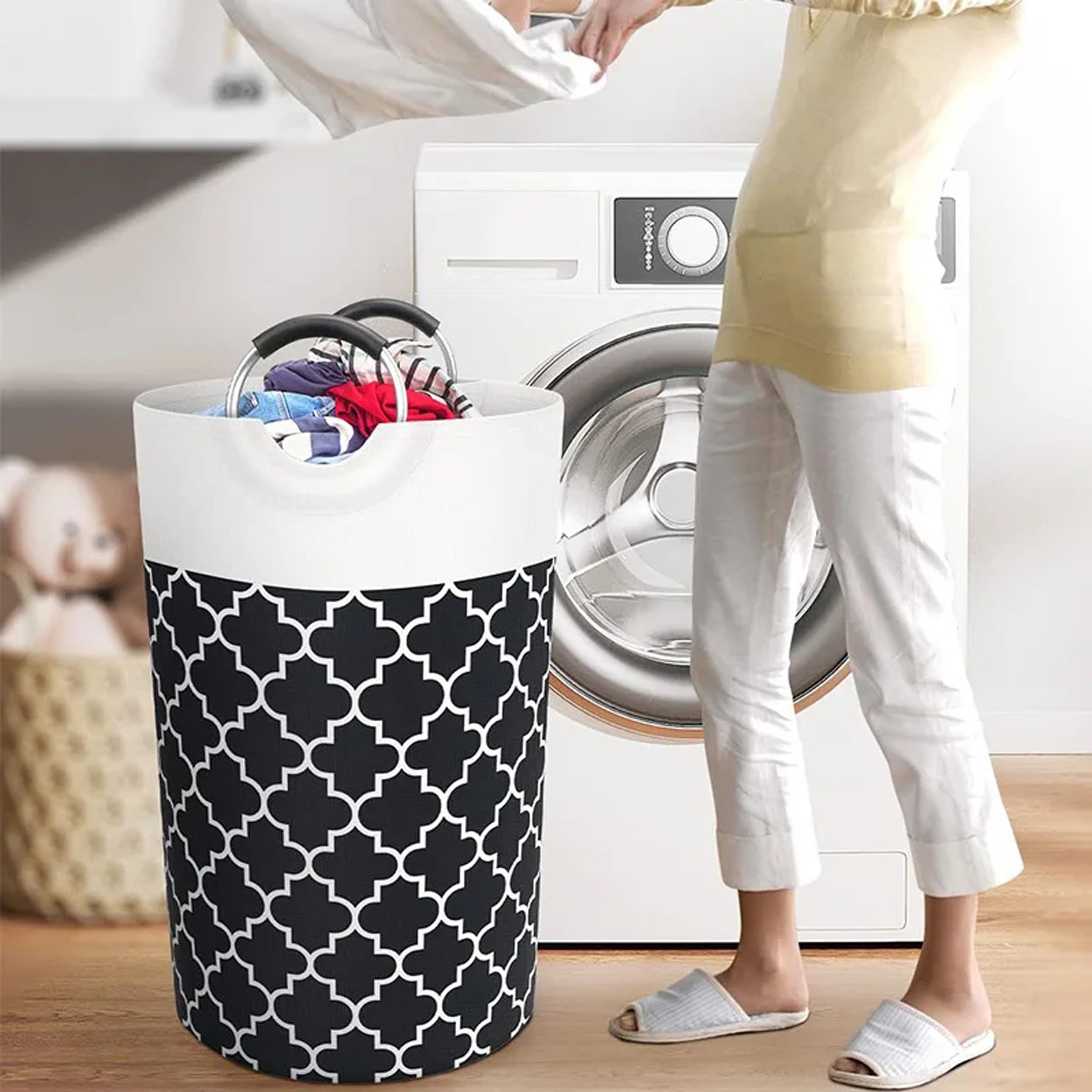 90L Large laundry bag with handles, dirty clothes foldable laundry basket, laundry hamper with lid, collapsible laundry baskets, dirty clothes basket, family storage baskets hamper bags (Black)