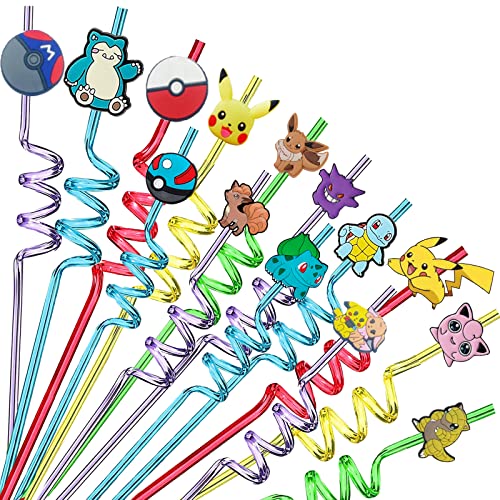 28Pcs Game Party Favors Reusable Drinking Straws, 14 Designs Cartoon Birthday Party Supplies
