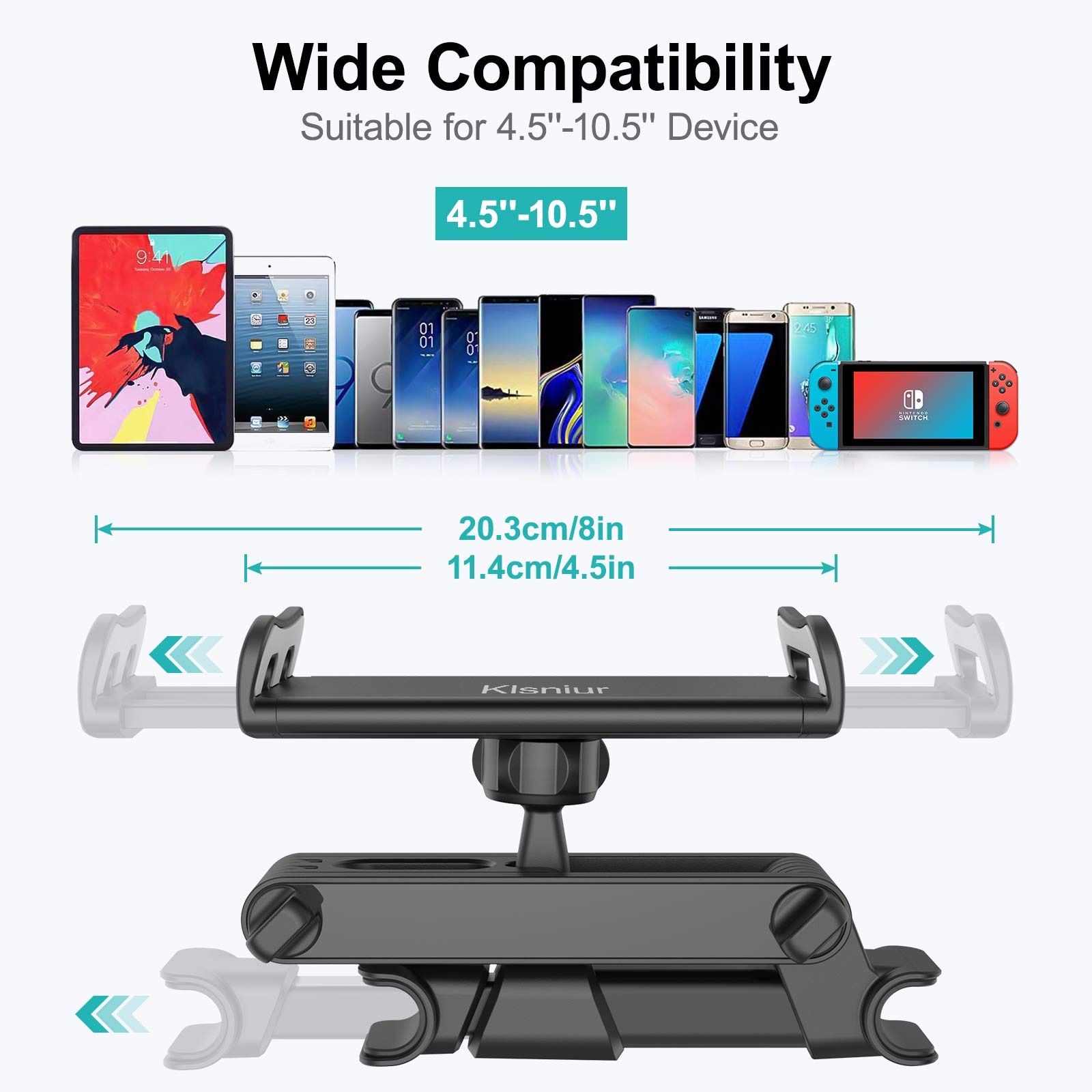 Klsniur Tablet Headrest Holder, Car Backseat Seat Mount Holder Universal 360° Rotating Adjustable for 6"-10.5" Tablet iPad iPad Air iPad Mini,Samsung Galaxy