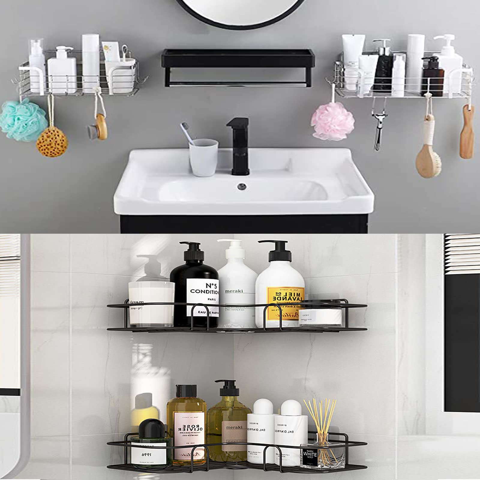 Qiic 4 PCS Shower Caddy Adhesive Replacement Hook, No Drilling Transparent Heavy Stick Hook for Shower Caddy, Bathroom Storage Shelves and Kitchen Racks, Size: 10.2 * 2.7in