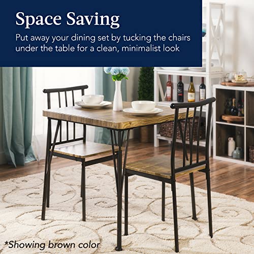 Best Choice Products 3-Piece Dining Set Modern Dining Table Set, Metal and Wood Square Dining Table for Kitchen, Dining Room, Dinette, Breakfast Nook w/ 2 Chairs - Gray