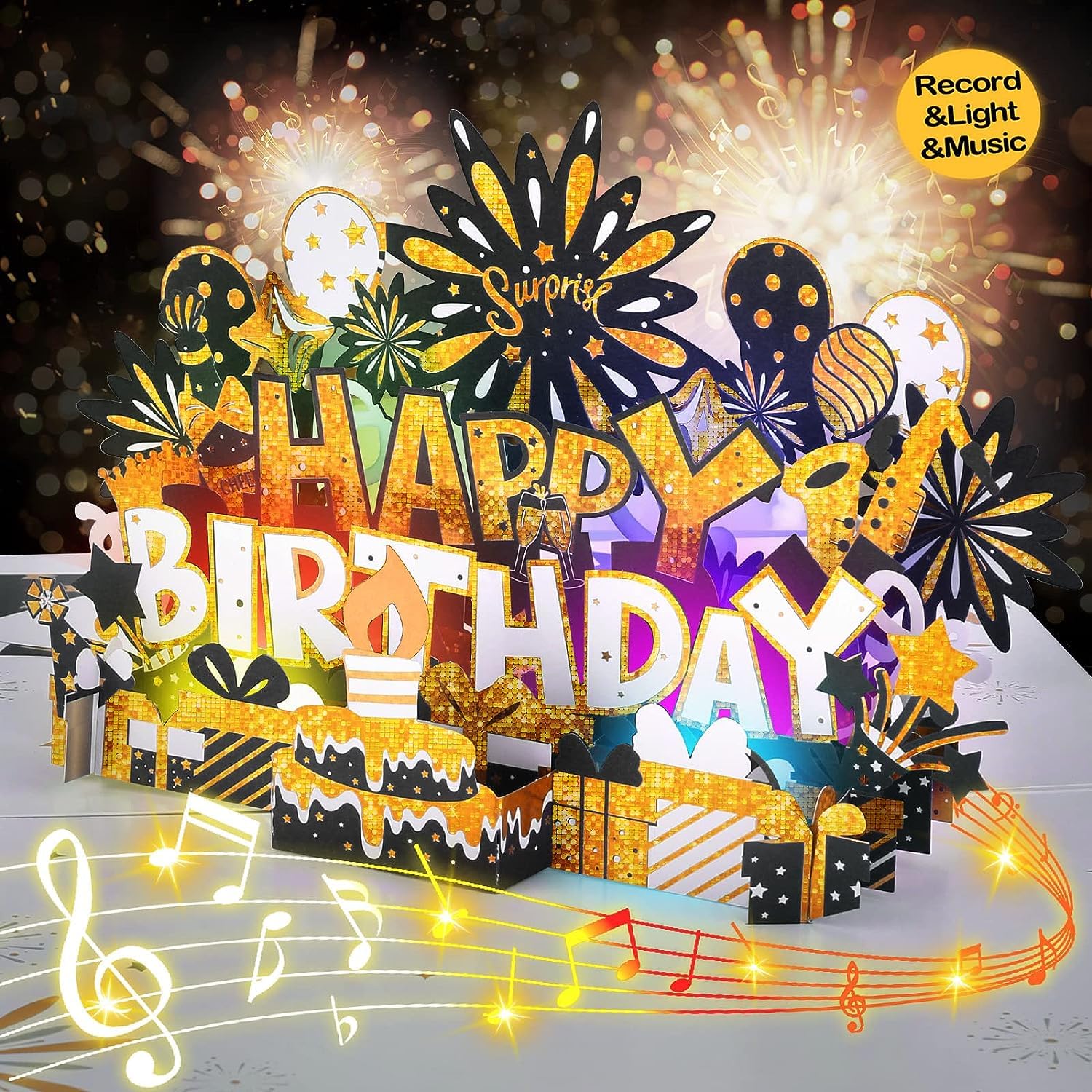 HUAXUS Large Birthday Card Voice Recording - Musical Happy Birthday Cards, 3D Pop up Birthday Cards Gift for Husband, Men, Women(20s recording time)