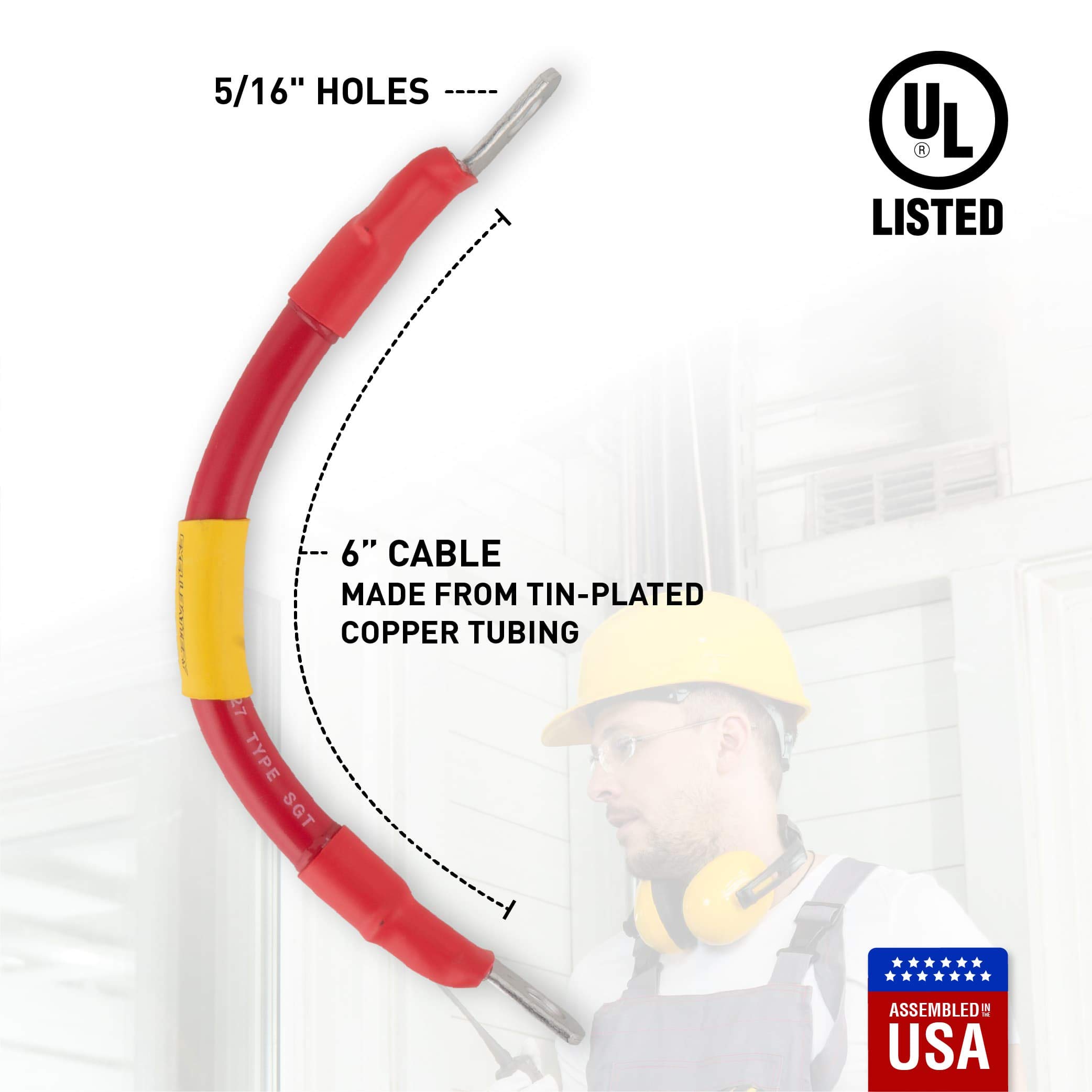 Exell Battery 4 Gauge Interconnecting Copper Cable, 6-Inch Length with 5/16-Inch Lugs (Red)