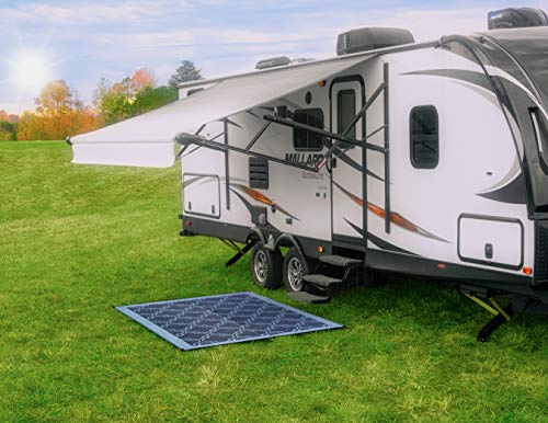 Camco 42876 6 x 9 Foot Reversible Blue Lattice Design Breathable Washable Portable Outdoor UV Coated Patio Mat Pad for Picnics, Camping, RV, Tiny Home